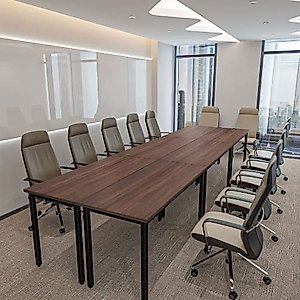Bonzy Home Conference Tables 14ft Office Computer Desk for Meeting Room Study Writing Printer Table Office Computer Desk for 16 People Save Space Design Rustic Vintage Walnut 6PCS (165.3"x47.2"x29.5")