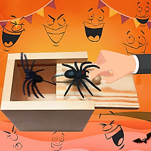Jishi Large Spider Prank Box Gag Gift, Funny Wooden Surprise Gift Box for Money Cash Card, Spider Stocking Stuffers Prank Toys for Kids 4-8-12 Boys, Christmas White Elephant Gifts for Adults Men Women