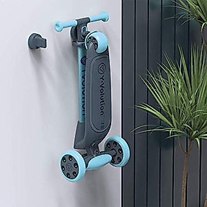 Yvolution Y Glider Nua | Three Wheel Foldable Kick Scooter for Kids with Storage Accessory for Children Ages 3+ Years (Blue)
