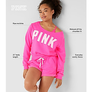 Victoria's Secret Women's PINK Logo Raw Neck Crew Sweatshirt, Pink, (XL)