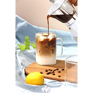 CHRYSLIN Glass Coffee Mugs,20oz Large Coffee Cups with Handle,Square Clear Mugs Set of 2,Heat Resistant Glass Cup for Hot/Cold Coffee Tea Beverage