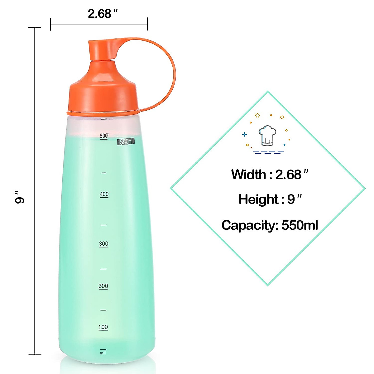 oiununo Squeeze Bottles Wide Mouth - Pack of 3 Condiment Bottle Squeeze BPA free for Chunky Sauces, Resin, Crafts, Condiment Squeeze Bottles 550 mL/19 oz. (Orange*3)