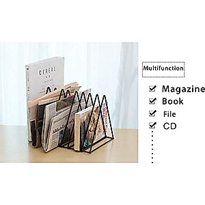 Cq acrylic Triangle File Folder Racks and Magazine Holder,10 Lattice Metal Newspaper Holder Magazine File Storage for Office Home Decoration,Black