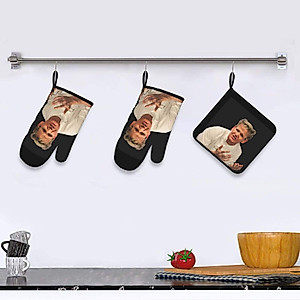 Kousaka Gordo-N Rams-Ay Oven Mitts and Potholders Heat Resistant with Cotton Neoprene Silicone Non-Slip Kitchen Set for BBQ Cooking Baking Grilling