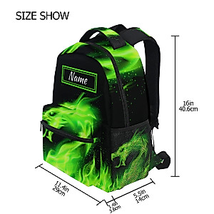 Custom Green Fire Dragon School Backpack Personalized Your Name Text Bookbag for Boys Girls Teens Casual Travel Bag Computer Laptop Daypack