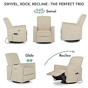 Evolur Harlow Deluxe Upholstered Plush Seating Glide Rocker, Swivel, Power Recliner USB Port with in-Built Massager, Greenguard Gold Certified, Glider Chair for Nursery in Shell