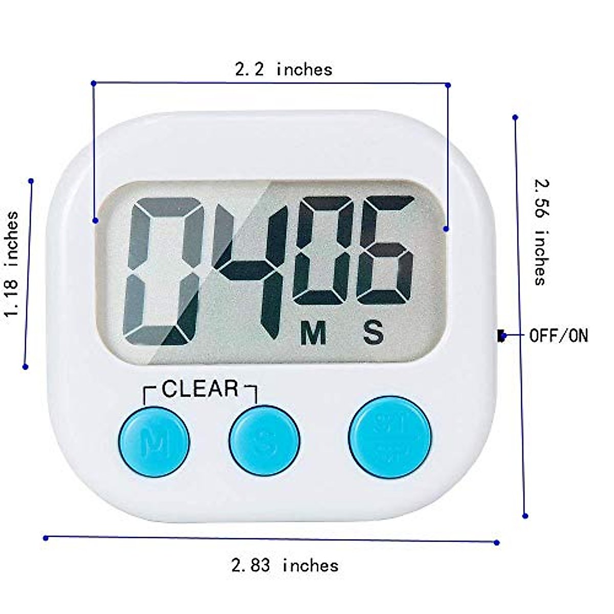6 Pack Small Digital Kitchen Timer Magnetic Back and ON/Off Switch,Minute Second Count Up Countdown (Multicolored)