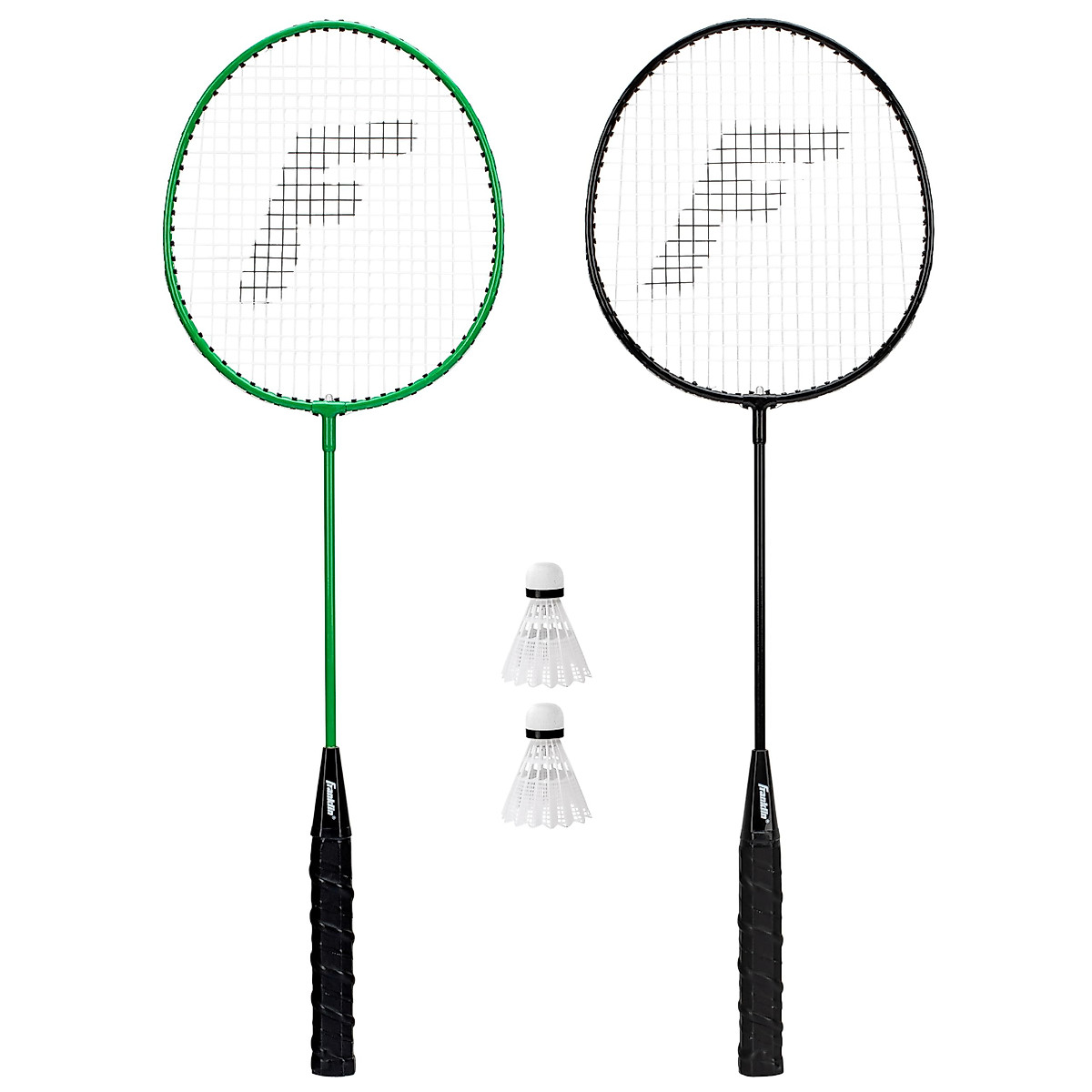 Franklin Sports Badminton Rackets - Glow in the Dark 2 Player Racket Set - Set of 2 Rackets and 2 Birdies - Adult + Kids Badminton Rackets
