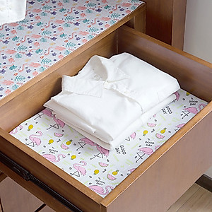 Cute Decorative Non Adhesive Foam Shelf Drawer Liner Paper for Kitchen Cabinets Dresser Pantry Closet (Flamingo Leaf, 17.7" Wx78 L)