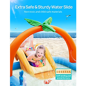 Kiddie Pool,Evajoy Inflatable Play Center Kiddie Pool with Slide, Wading Lounge Kids Pool, Coconut Palm Sprinkler, Ball Toss Game for Toddler, Kid Children, Garden Backyard Water Park, 95''x75''x40''