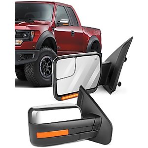 ECCPP Tow Mirrors Towing Mirrors Compatible with 2004-2014 for Ford for F150 1997-1999 for Ford for F-250 with Left Right Side Power Control Heat Turn Signal Puddle Light with Chrome Housing