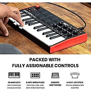 AKAI Professional MPK Mini MK3 - 25 Key USB MIDI Keyboard Controller With 8 Backlit Drum Pads, 8 Knobs and Music Production Software Included