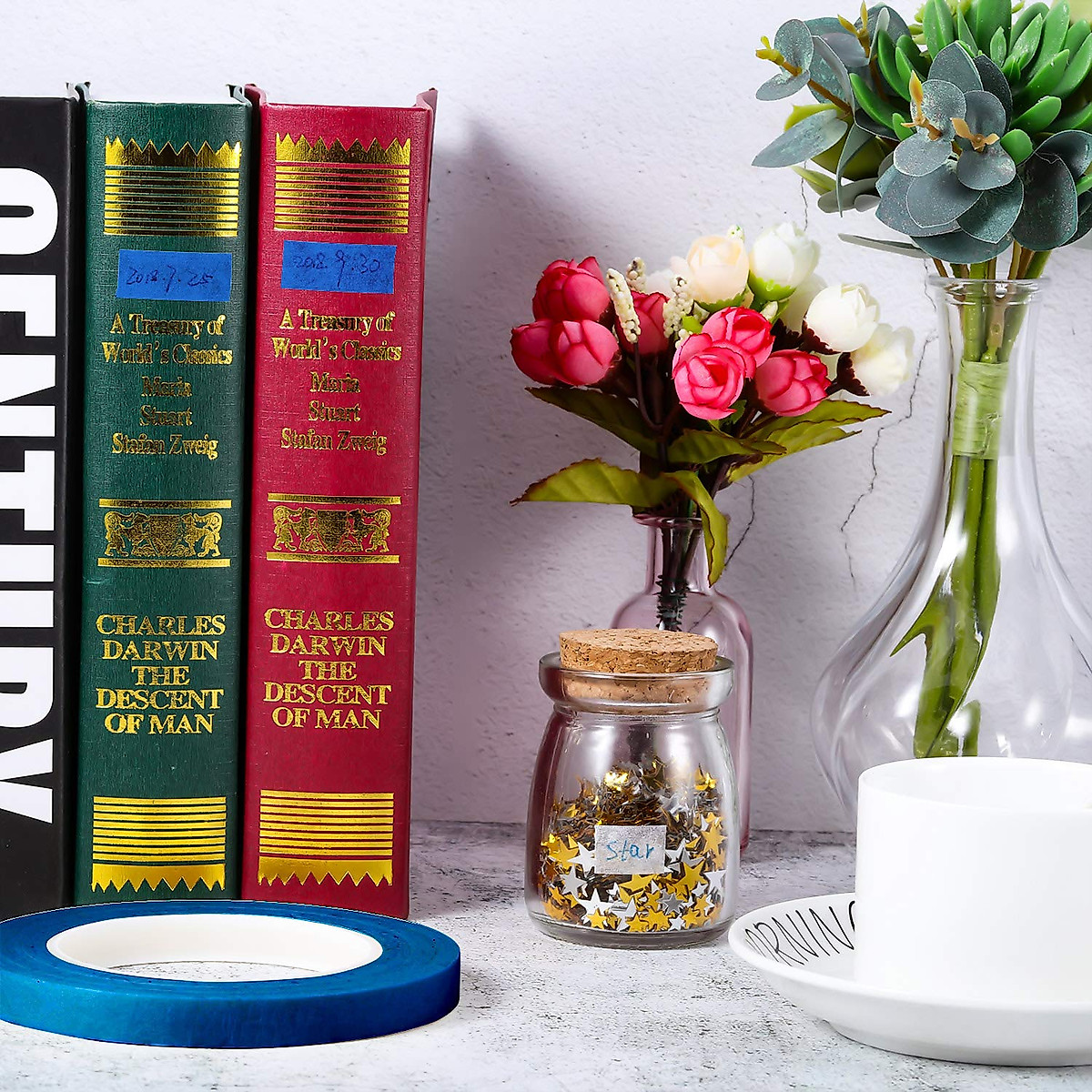 Chuangdi 1/2 Inch Width x 55 Yards Multi-use Painter's Tape, Masking Tape Drafting Tape Scrapbooking Tape (Blue,12 mm)