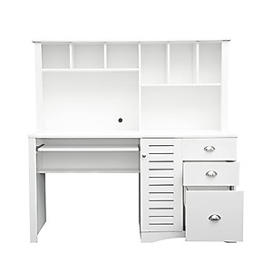 59" Computer Desk with Hutch,Writing Desk Study Table with Keyboard Tray,Storage Cabinet with 2-Tier Open Shelf & 3 Large Drawer,Craft Desk Workstation Desk Executive Desk with Bookshelf
