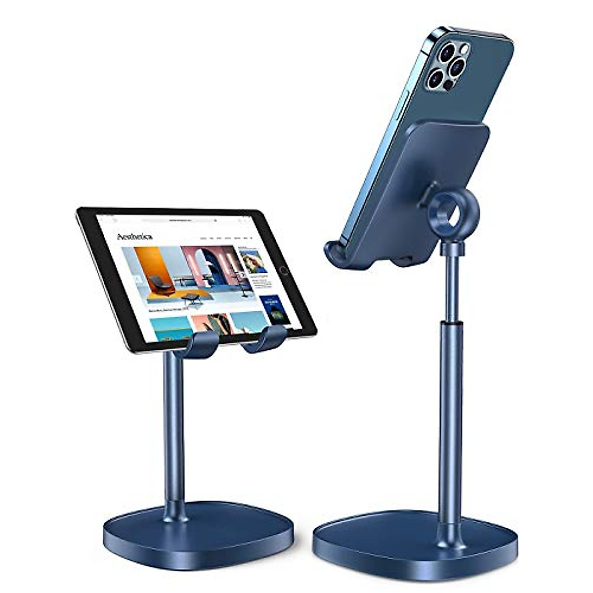 LISEN Cell Phone Stand,Angle Height Adjustable Stable Cell Phone Stand for Desk,Sturdy Aluminum Metal Phone Holder (Blue)
