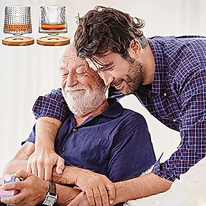 JEKMOS Rotatable Whiskey Glasses Set of 2 Old Fashioned Rocks Glasses with Coasters 6.2OZ Crystal Spinning Viski Tasting Glasses for Drinking Cups Gifts for Men