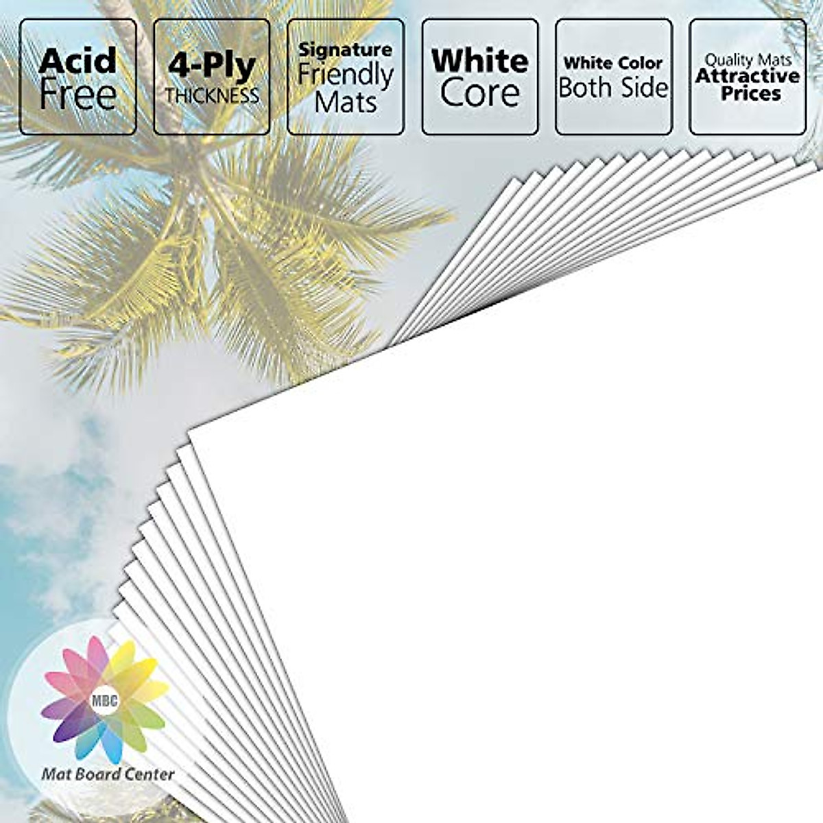 Mat Board Center, Pack of 20 8x8 Uncut Photo Mats, White Backing Boards - for Photos, Prints, Frames and More