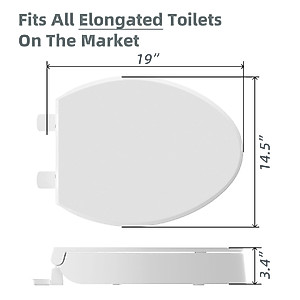 Ccbello ELONGATED toilet seat risers for seniors, Slow Close, Elevated toilet seat, Heavy Duty, Never Loosen, Raised toilet seat elongated bowl, White(18.5”)
