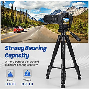 MACTREM 75 Inch Camera Tripod for Sony Canon Nikon, Lightweight Travel Video Aluminum Tripod Stand with Cell Phone Mount for DSLR/SLR