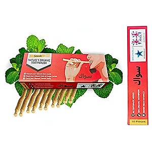 SEWAK Miswak Sticks for Teeth Natural Toothbrush | مسواك | Siwak Organic Wooden Tooth Brush Oral Teeth Whitener with Holder | Vacuum Sealed (10 Pack)