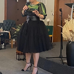 WDPL Women's A Line Short Knee Length Tutu Tulle Prom Party Skirt Large Black