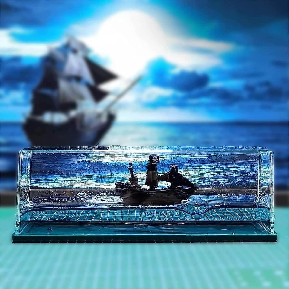 Chilifuli Cruise Ship Fluid Drift Bottle, Unsinkable Boat in a Box, Titanic Model Liquid Wave Decoration, That No Longer Sinks Toy, for Car Display Cases and Gifts-A