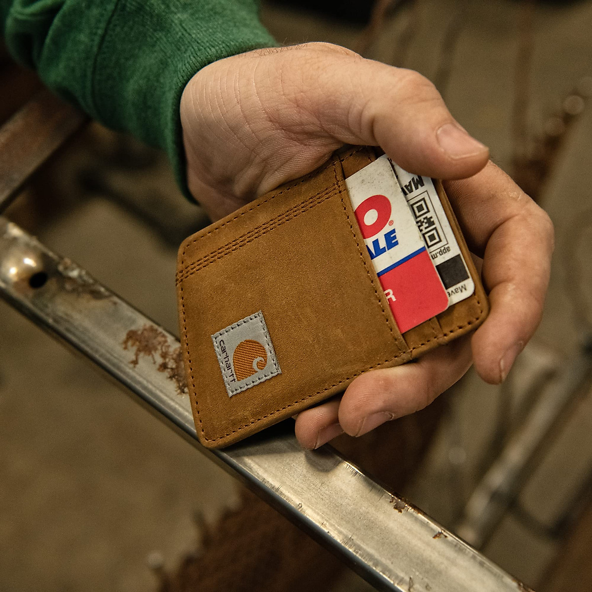 Carhartt Men's Casual Saddle Leather Wallets, Available in Multiple Styles and Colors, Black (Front Pocket), One Size