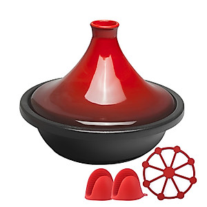 Xgxoz Cast Iron Tagine Pot for Cooking, Enameled Cast Iron Cooking Pot High-Quality Cookware with Enameled Cast Iron Base And Ceramic Cone-Shaped Lid