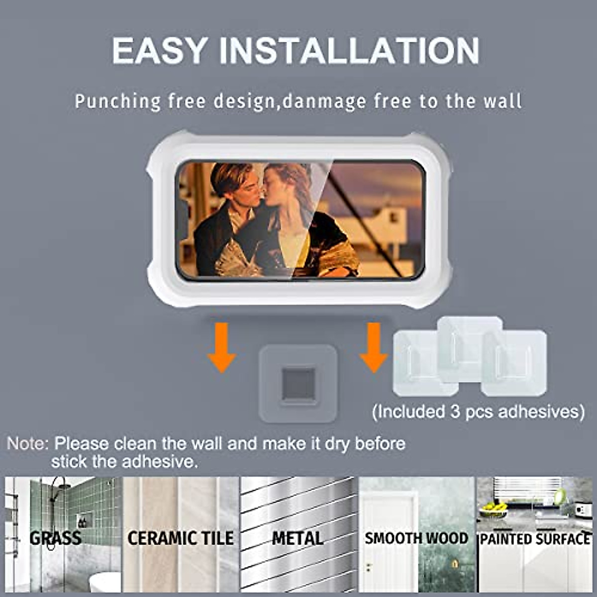 cymtkbr Shower Phone Holder Waterproof 480° Rotating Wall Phone Holder Mount with HD Touch Screen Guardian Phone up to 7inch for iPhone 13 12 Pro 11 XR Max Samsung Galaxy S21