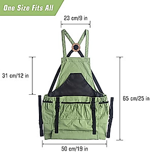 Gardening Apron, Garden Apron with Pocket for Harvesting Gardening Weeding, 100% Cotton Canvas Water Resistant Apron with Quick Release Pocket for Men&Women, Perfect Gardening Gift(Green)