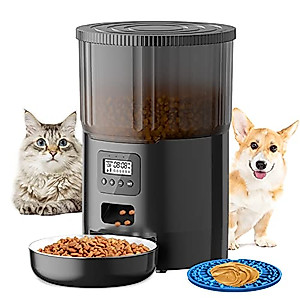 Automatic Cat Feeder, WHDPETS Pet Dry Food Dispenserr for Cats and Dogs, Timed Cat Feeder with Desiccant Bag, Dual Power Supply, 10s Voice Recorder, Black