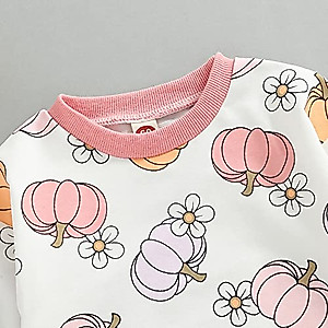 Thanksgiving Outfit Newborn Infant Baby Girl Pumpkin Sweatshirt Onesie Long Sleeve Bubble Romper Fall Winter Clothes (Pumpkin Pink, 0-3 Months)