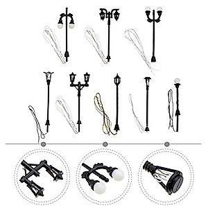 Cabilock 8pcs Mini Street Light Model Solar Lamp Post Street Lights Microscopic Model Lights for Miniature Dollhouse Micro Landscape Fairy Garden Accessories Black