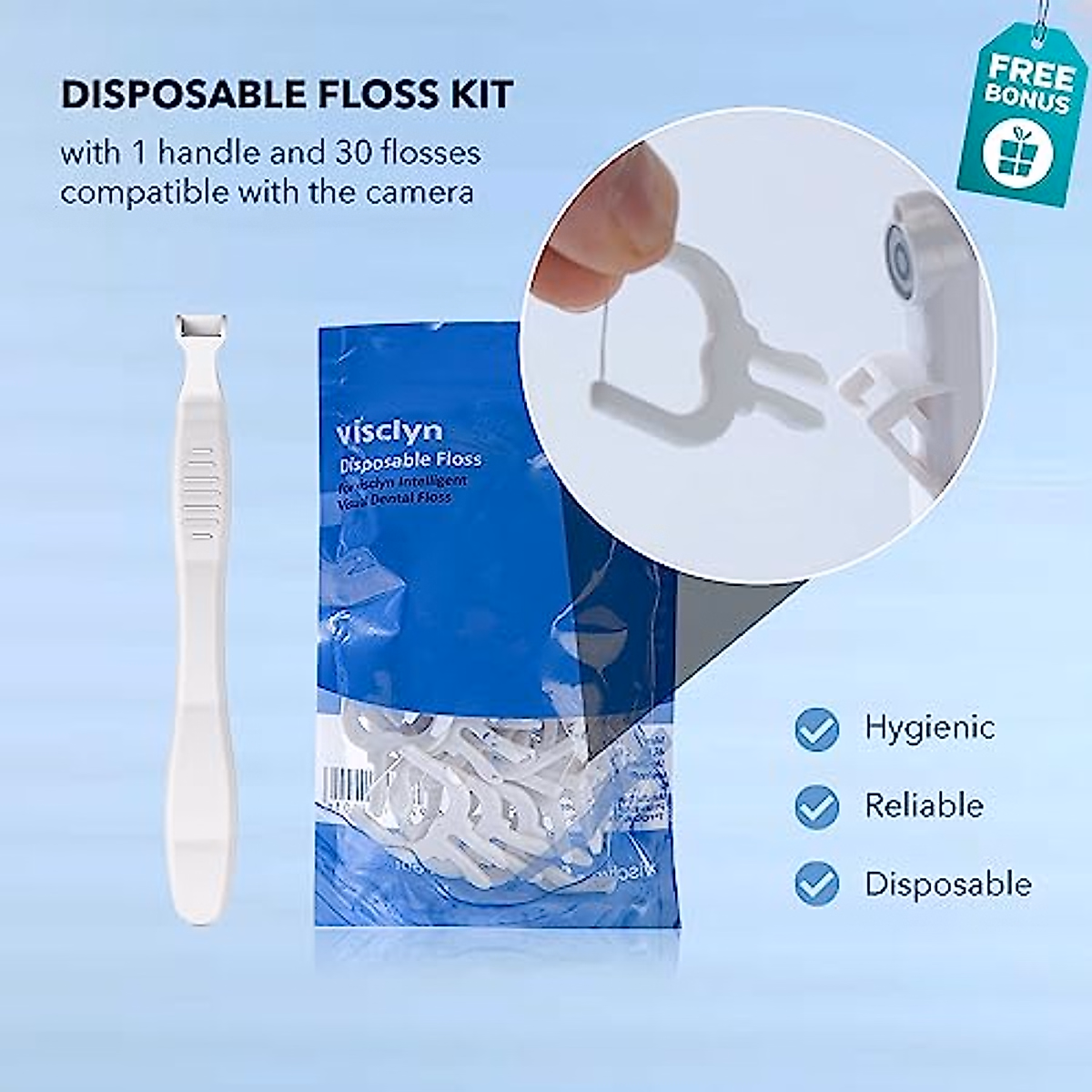 visclyn Smart Dental Floss| Viewable Oral Check and Teeth Floss for Baby and Family | Screenshot and Video Record for Sharing via App - Blue