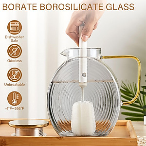 OneDream Glass Pitcher with Lids for Fridge Door, 2.5l/84oz Large Iced Tea Pitcher with Handle, Borosilicate Water Jug for Sun Tea, Fruit Juice, Drinks, Lemonade, Cold or Hot Beverages, Smoke Gray