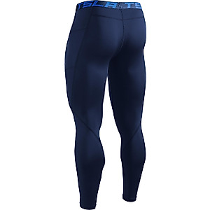 TSLA Men's Thermal Compression Pants, Athletic Sports Leggings & Running Tights, Wintergear Base Layer Bottoms, Pocket Midnight Navy, Medium