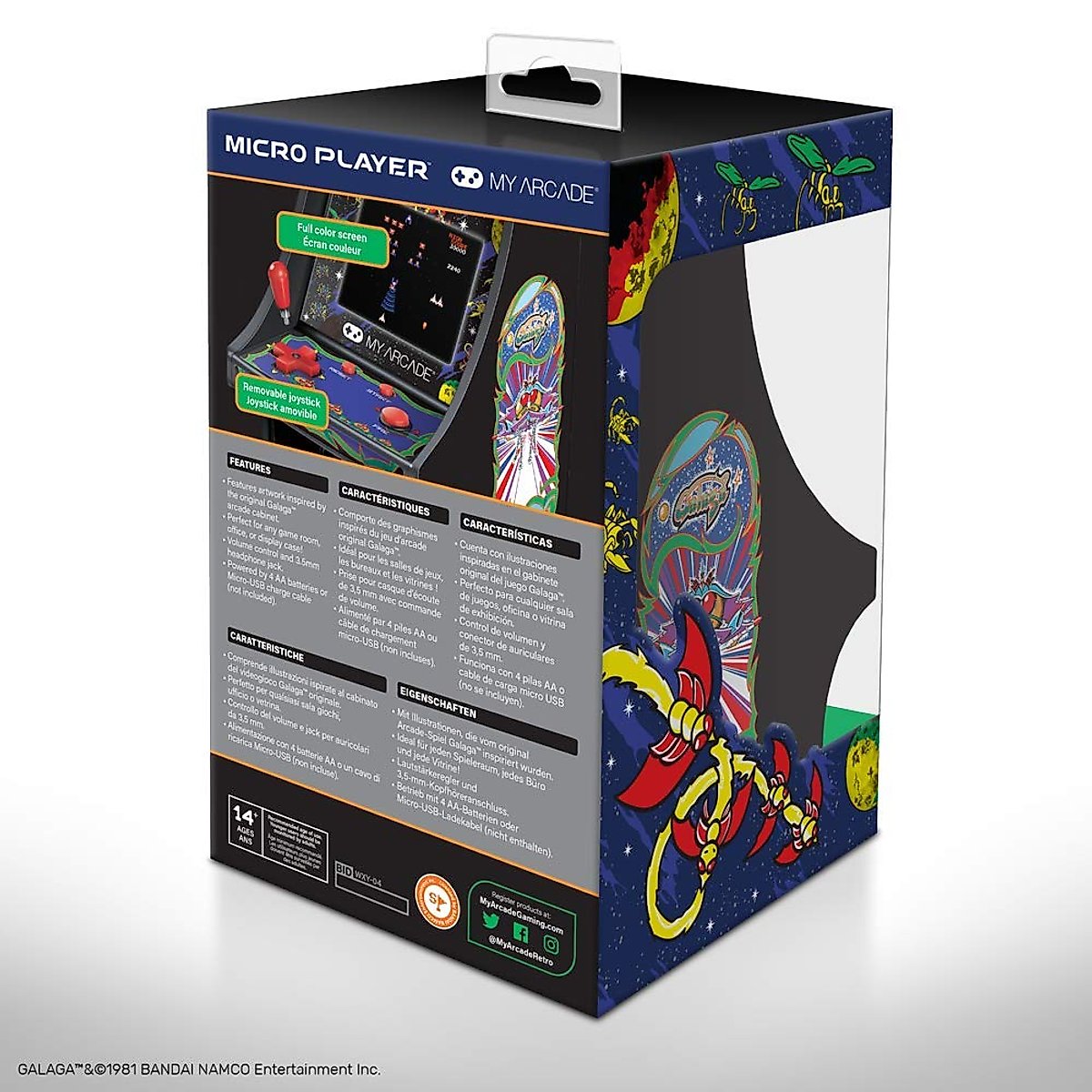My Arcade Micro Player Mini Arcade Machine: Galaga Video Game, Fully Playable, 6.75 Inch Collectible, Color Display, Speaker, Volume Buttons, Headphone Jack, Battery or Micro USB Powered