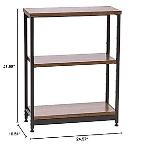 IRIS USA, Inc. 24.6" 3-Tier Wide Wood and Metal Shelf, Sturdy Home Décor Storage Rack with Height Adjustable Shelves and Feet, Dark Brown/Black