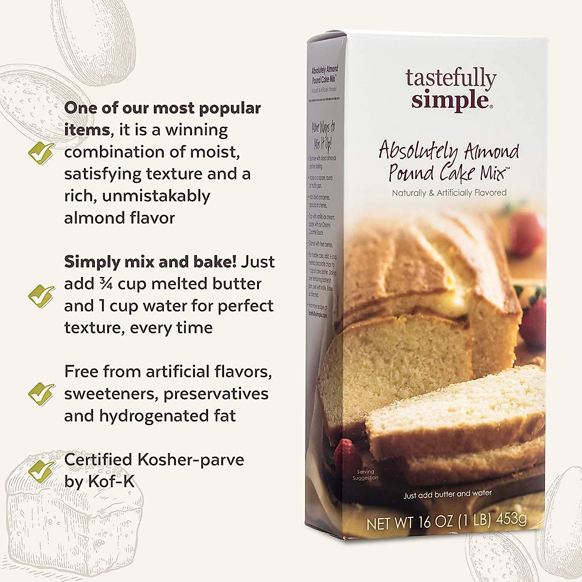 Tastefully Simple Absolutely Almond Pound Cake Mix, 16 Ounce (Pack of 2)