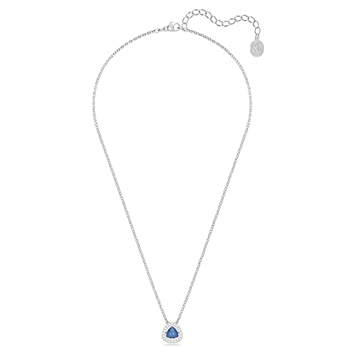 SWAROVSKI Millenia Pendant Necklace with a Blue Trilliant Cut Crystal on a Rhodium Finish Setting and White Crystal Pavé on a Simple Chain, Part of the Millenia Collection