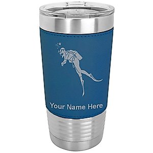 LaserGram 20oz Vacuum Insulated Tumbler Mug, Scuba Diver, Personalized Engraving Included (Faux Leather, Blue)