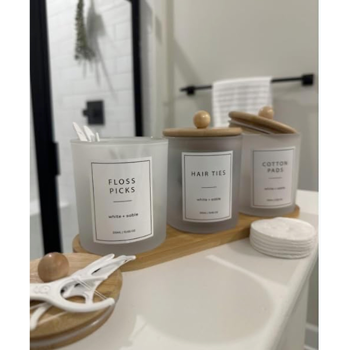 white + sable Bathroom Cotton Ball and Qtip Organizer (3 Pack), cotton swabs holder, Qtip and Cotton Ball Holders for Bathroom