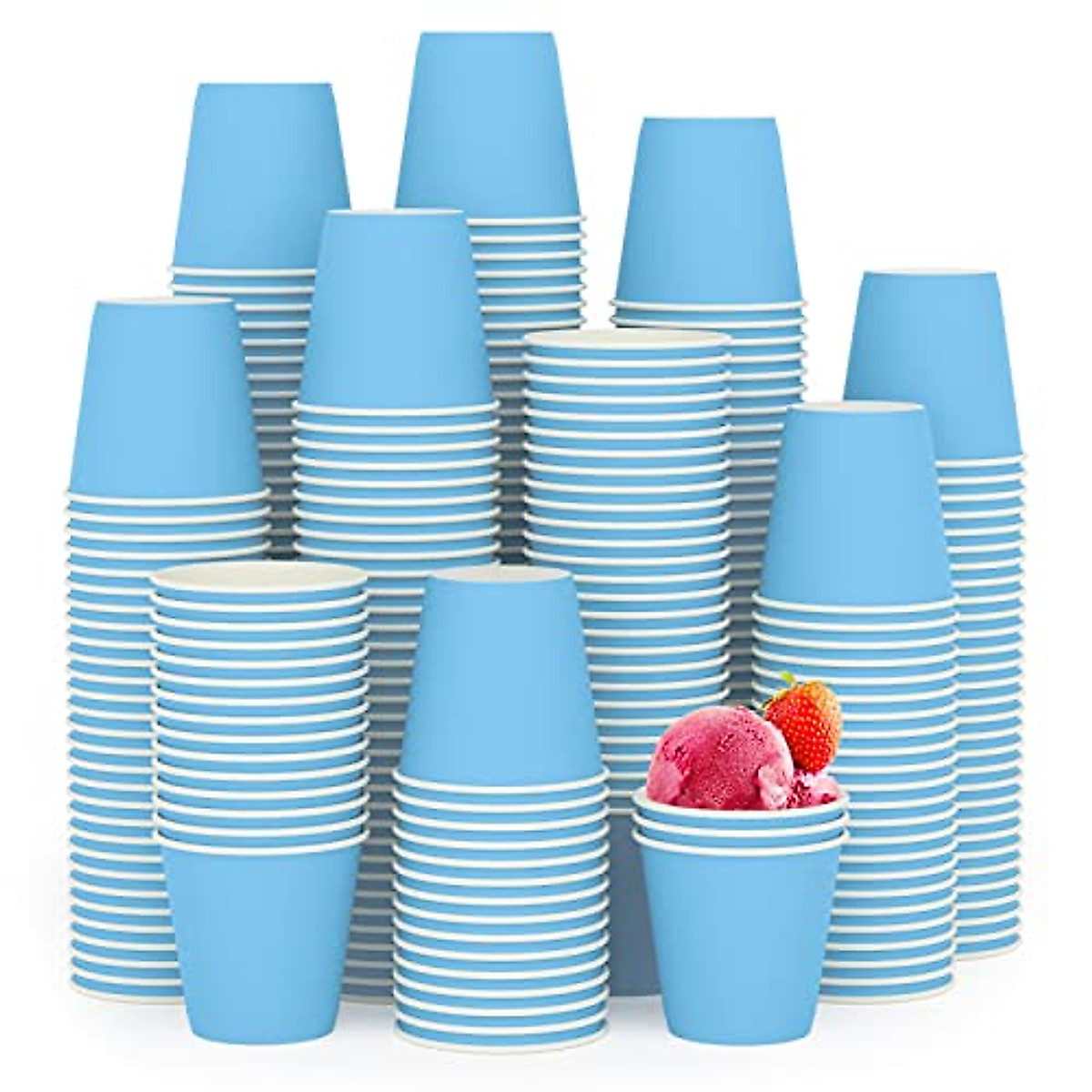 Turbo Bee 300Pack 3oz Disposable Paper Cups,Hot/Cold Beverage Drinking Cup，Small Blue Paper Cups for Bathroom and Mouthwash…