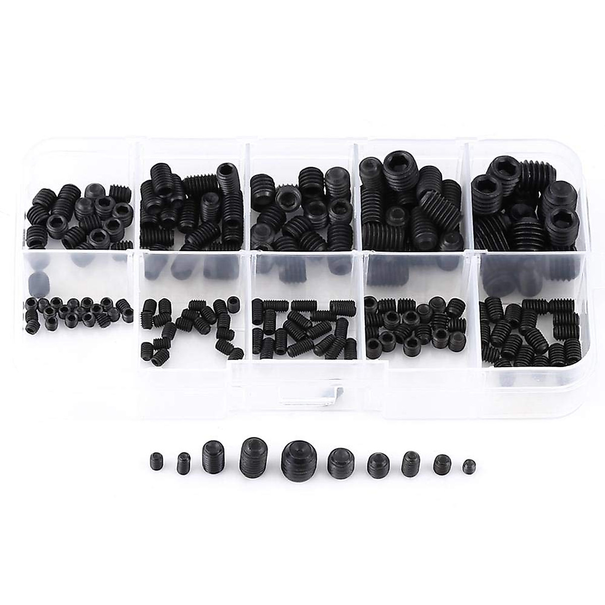 Screw Cup Assortment, Alloy Steel Hex Socket Head Grub Set Screw Cup Point Assortment Kit Insert Tools M3/M4/M5/M6/M8 200pcs with Box