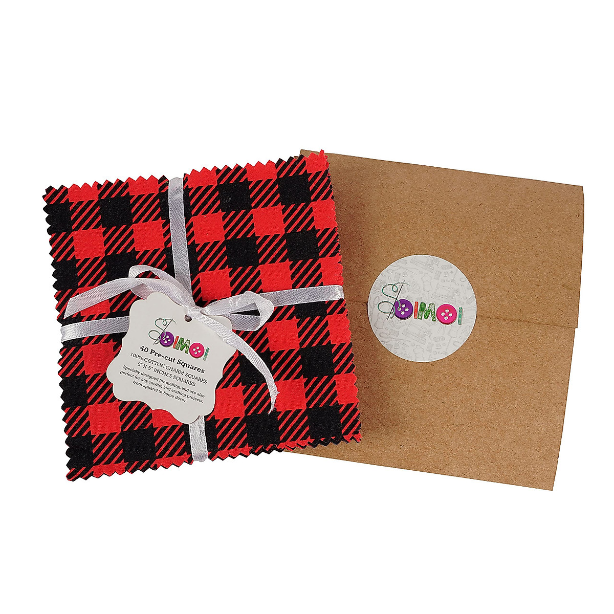 Soimoi Check Print Precut 5-inch Cotton Fabric Quilting Squares Charm Pack DIY Patchwork Sewing Craft- Red
