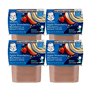 Gerber 2nd Foods Baby Food Tubs, Apple Strawberry Blueberry with Mixed Cereal, 2 - 4 Ounce Tubs Per Pack (Pack of 4)