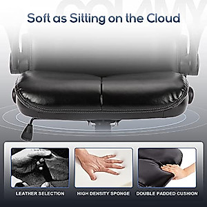 Executive Home Office Chair-Ergonomic Computer Desk Chair with Padded Flip-up Arms, Adjustable Height and Tilt, Soft Leather Office Chair Swivel Rolling for Adult Teens Working, Study, Gaming (Black)