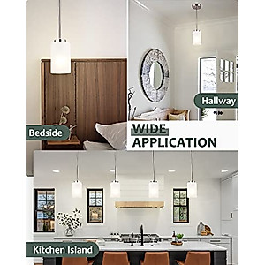 Eietonte 1-Light Mini Pendant Light Fixtures, Industrial Chandelier Hanging Ceiling Light with Opal White Shades, Adjustable Height, Brushed Nickel Pendant Lighting for Kitchen Bedroom Hallway, 2 Pack