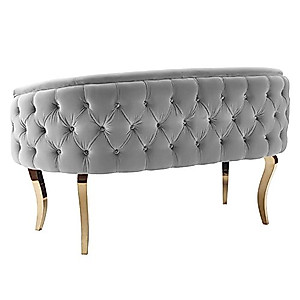 Tov Furniture The Adina Collection Contemporary Living Room Velvet Upholstered Loveseat, Grey with Gold Legs