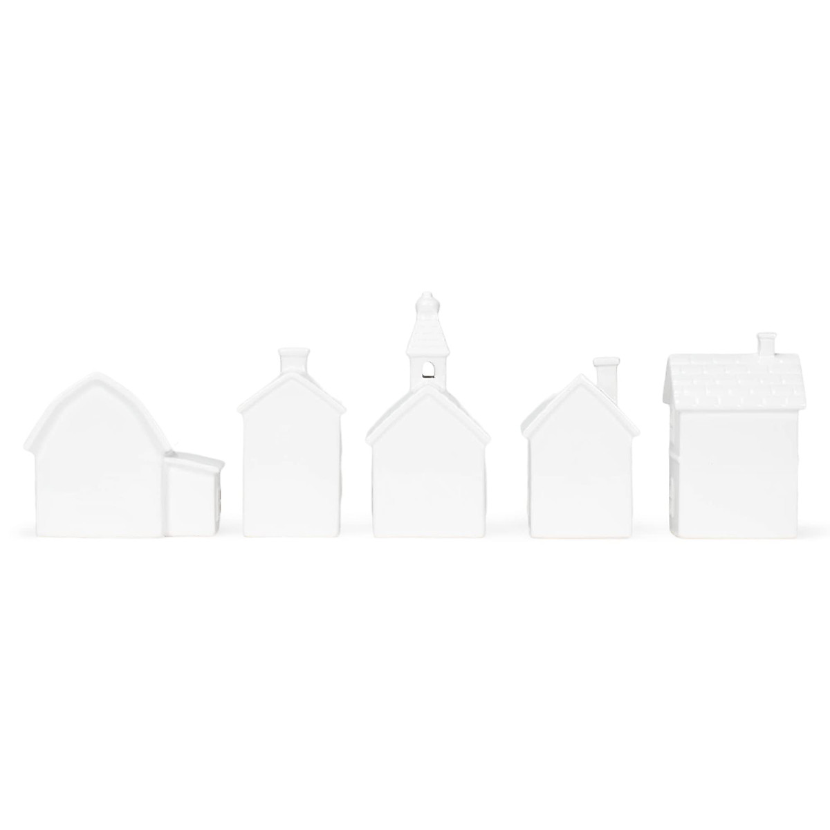 Mark Feldstein & Associates Village with Trees Winter White Glazed Porcelain Holiday Tabletop Figurines, Set of 11, 7 Inch